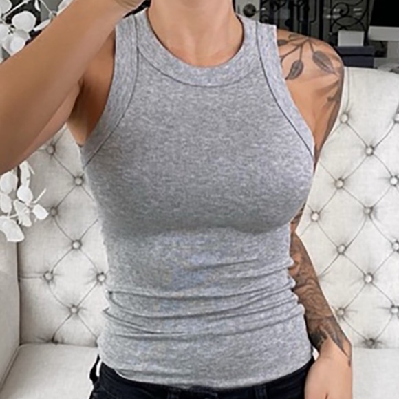 CBR | Tops | New Grey Wide Strap Ribbed Tank Top | Poshmark